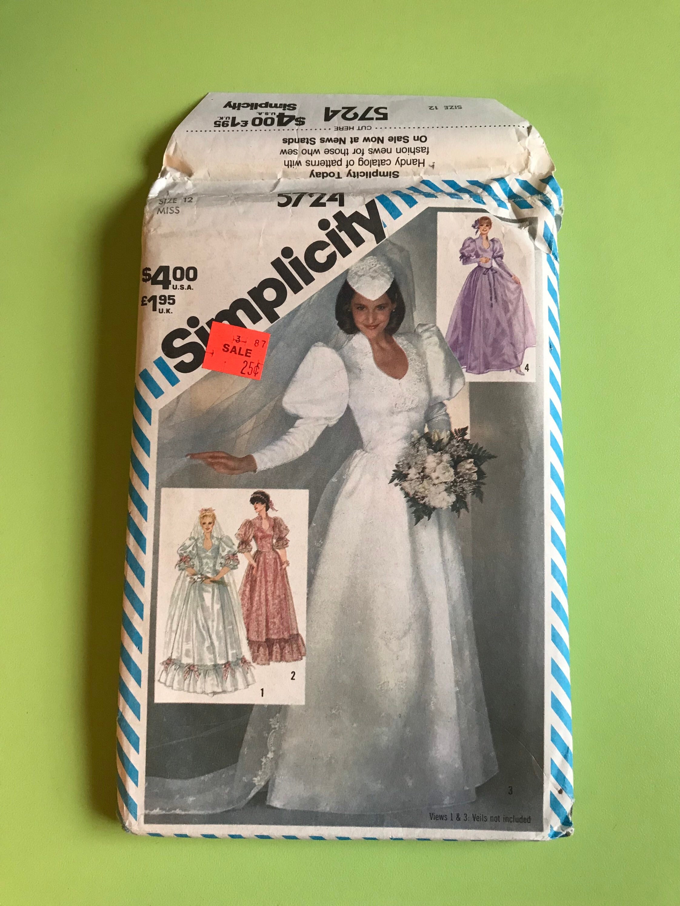 Simplicity 5724 Sewing Pattern Bride / Bridesmaid Dress W - Etsy
