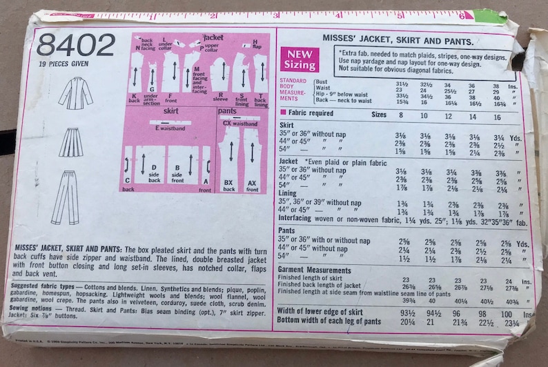 Simplicity 8402 Sewing Pattern Size 14 Misses Double Breasted - Etsy