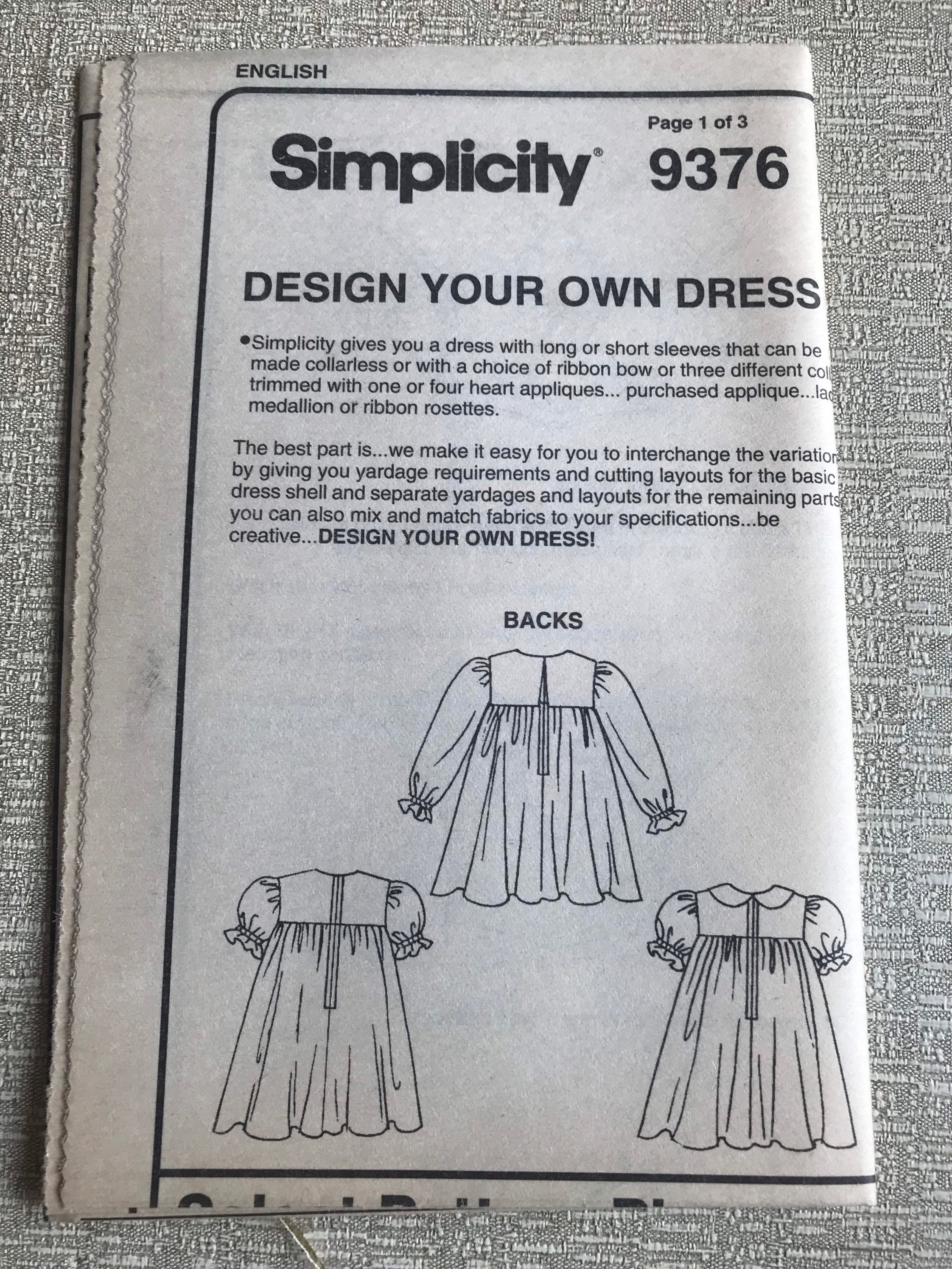 Simplicity 9376 Sewing Pattern UNCUT FF Girl Above-knee Dress - Etsy