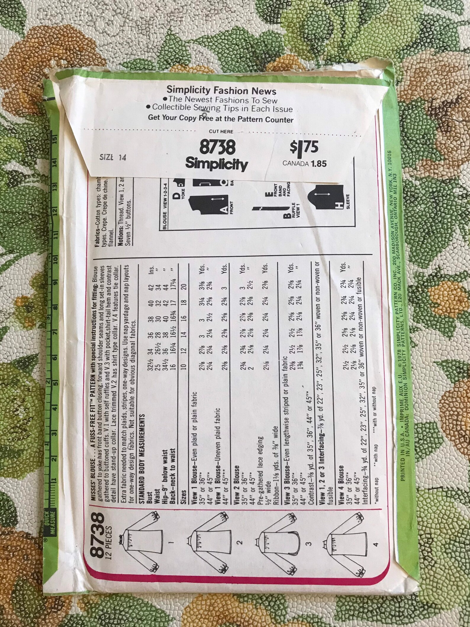 Simplicity 8738 Sewing Pattern UNCUT FF Size 12 & Size 14 - Etsy