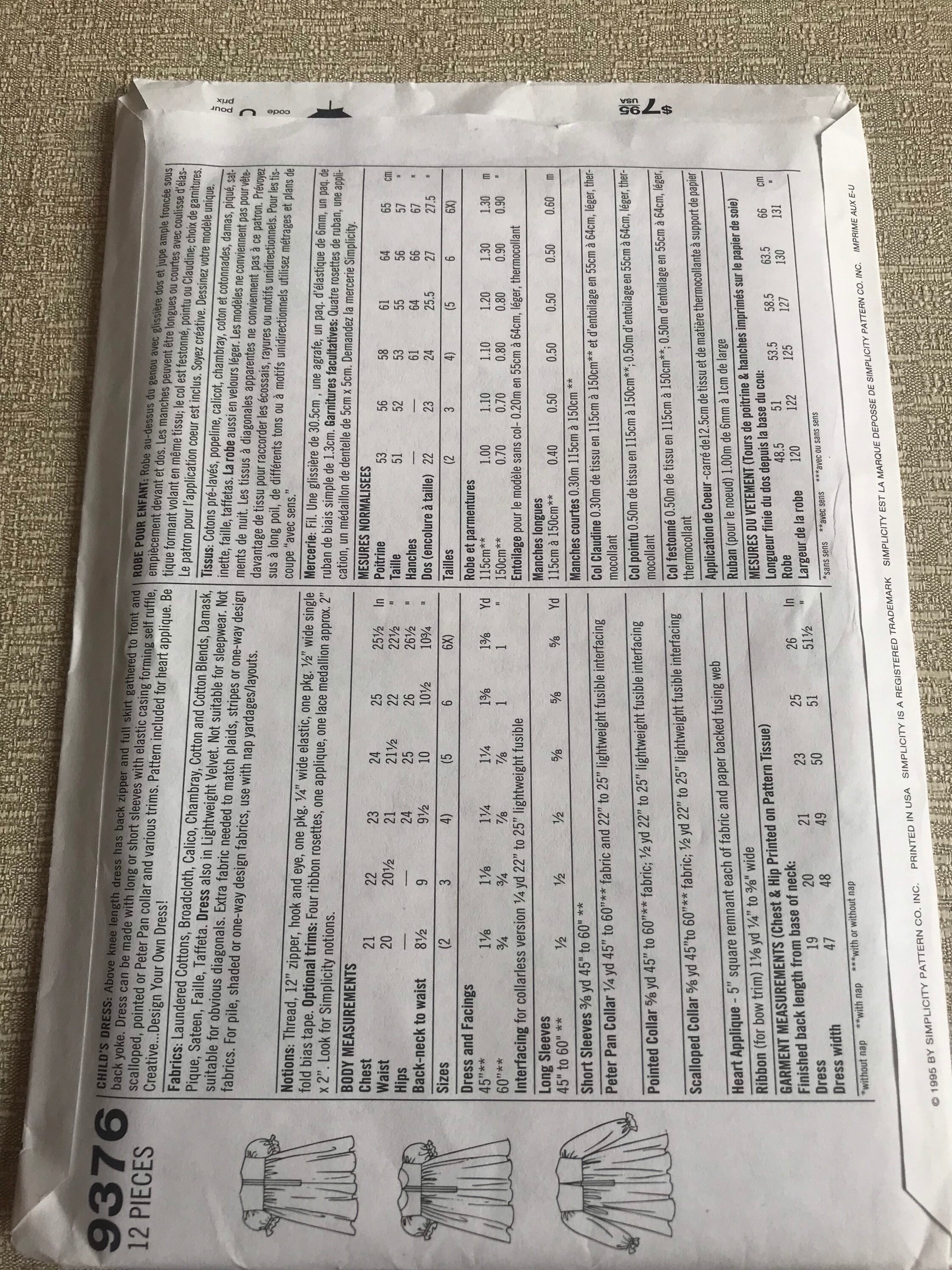Simplicity 9376 Sewing Pattern UNCUT FF Girl Above-knee Dress - Etsy