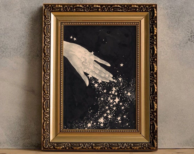 Hand Full of Stars Print, Celestial Art, Minimalist Black and White Art ...