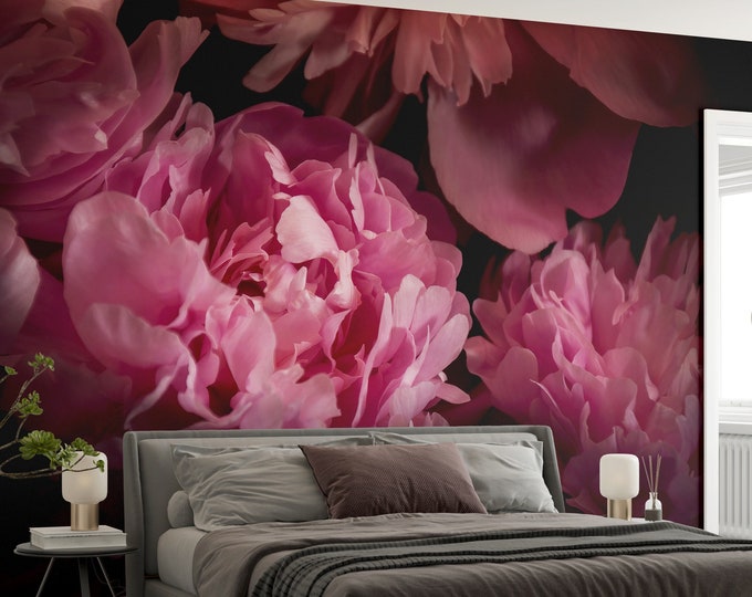 Peony Wall Mural, Dark Peony Wallpaper, Dark Floral Wallpaper Peel and ...