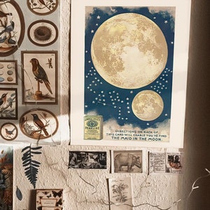 Vintage Moon Poster, Antique Moon Print, Lunar Print, Moon Stars Print ...