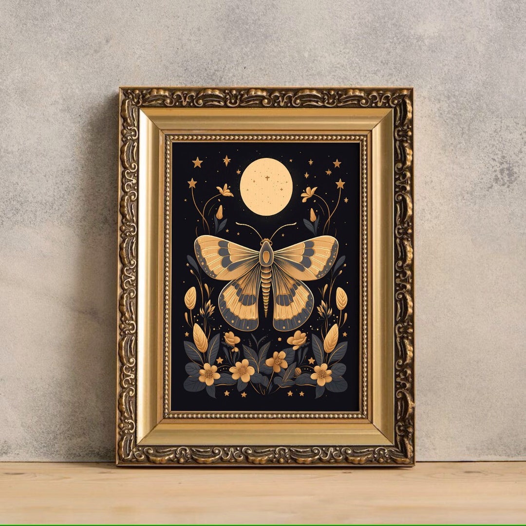 Moth Poster, Dark Academia, Botanical Moth Illustration, Vintage Insect ...