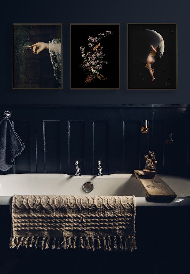 Dark Moody Print Set of 3, Black Art Prints Vintage, Witchy Print ...
