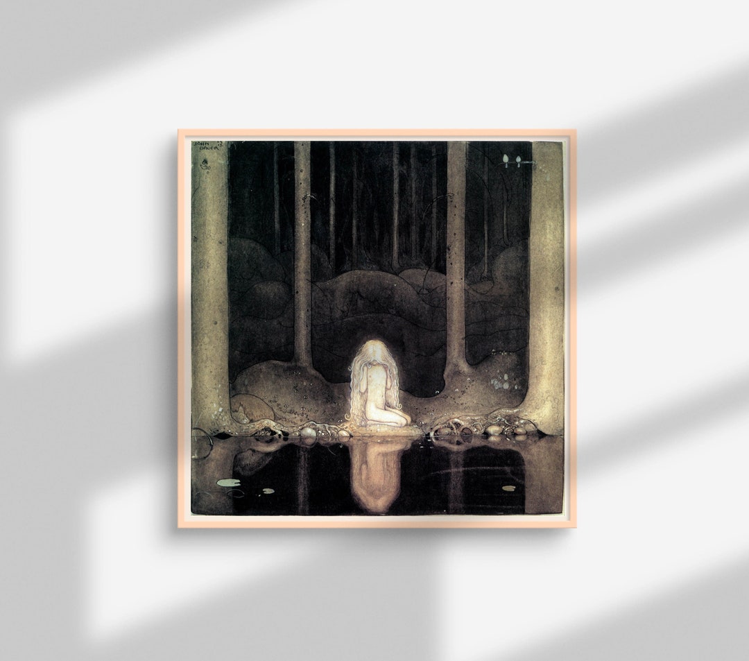 John Bauer Print, Princess Tuvstarr Gazing Into the Water, Dark ...