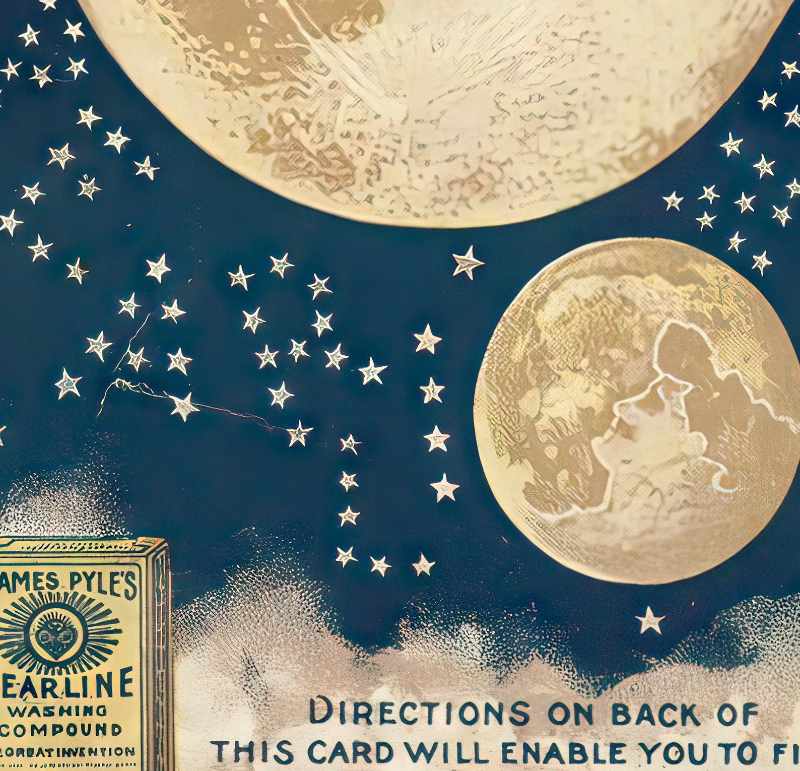 Vintage Moon Poster, Antique Moon Print, Lunar Print, Moon Stars Print ...