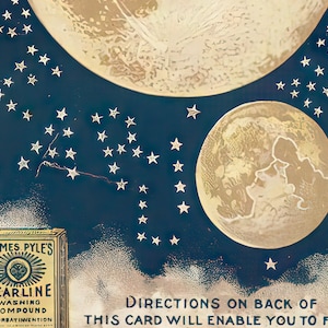 Vintage Moon Poster, Antique Moon Print, Lunar Print, Moon Stars Print ...