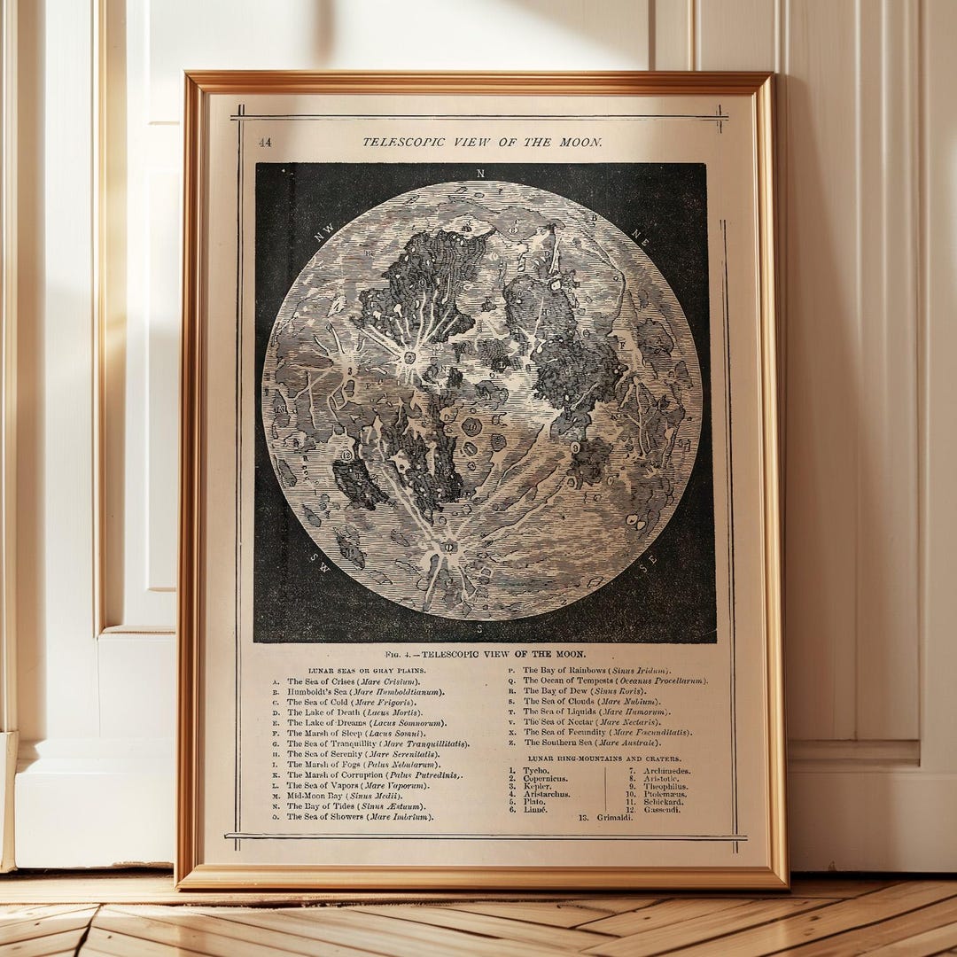 Vintage Moon Map, Antique Moon Print, Vintage Lunar Map of the Moon ...