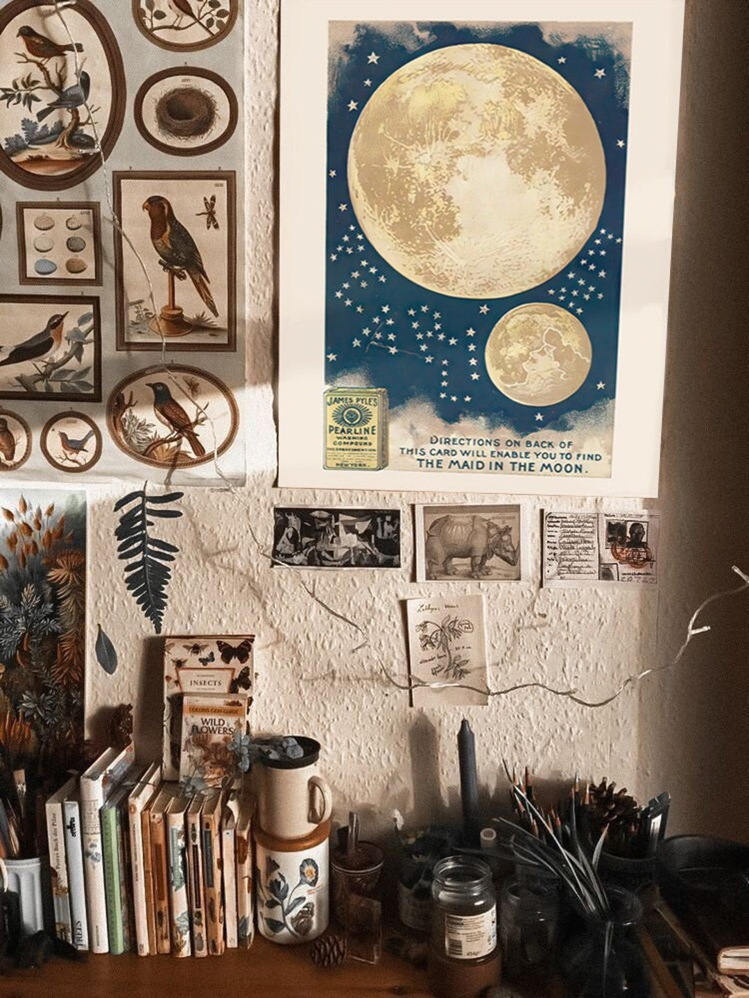Vintage Moon Poster, Antique Moon Print, Lunar Print, Moon Stars Print ...