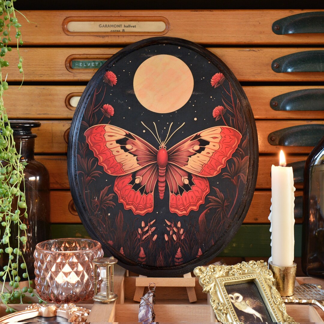 Butterfly Wall Art, Moth Art, Moth Decor, Wooden Plaque, Moth Painting ...