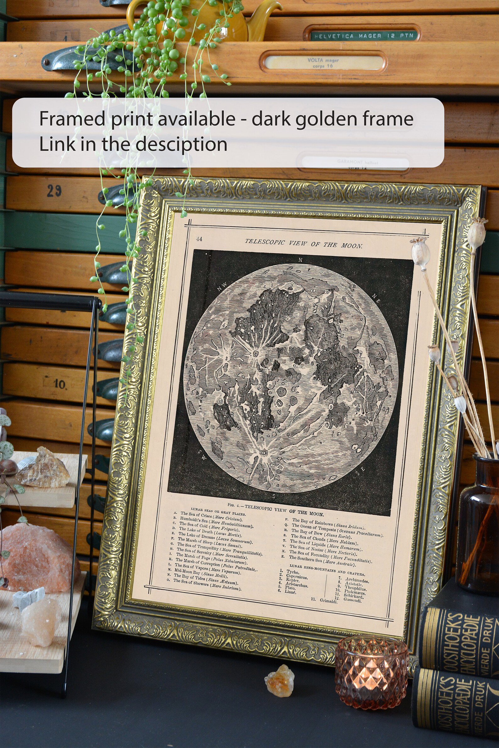 Vintage Moon Map, Antique Moon Print, Vintage Lunar Map of the Moon ...