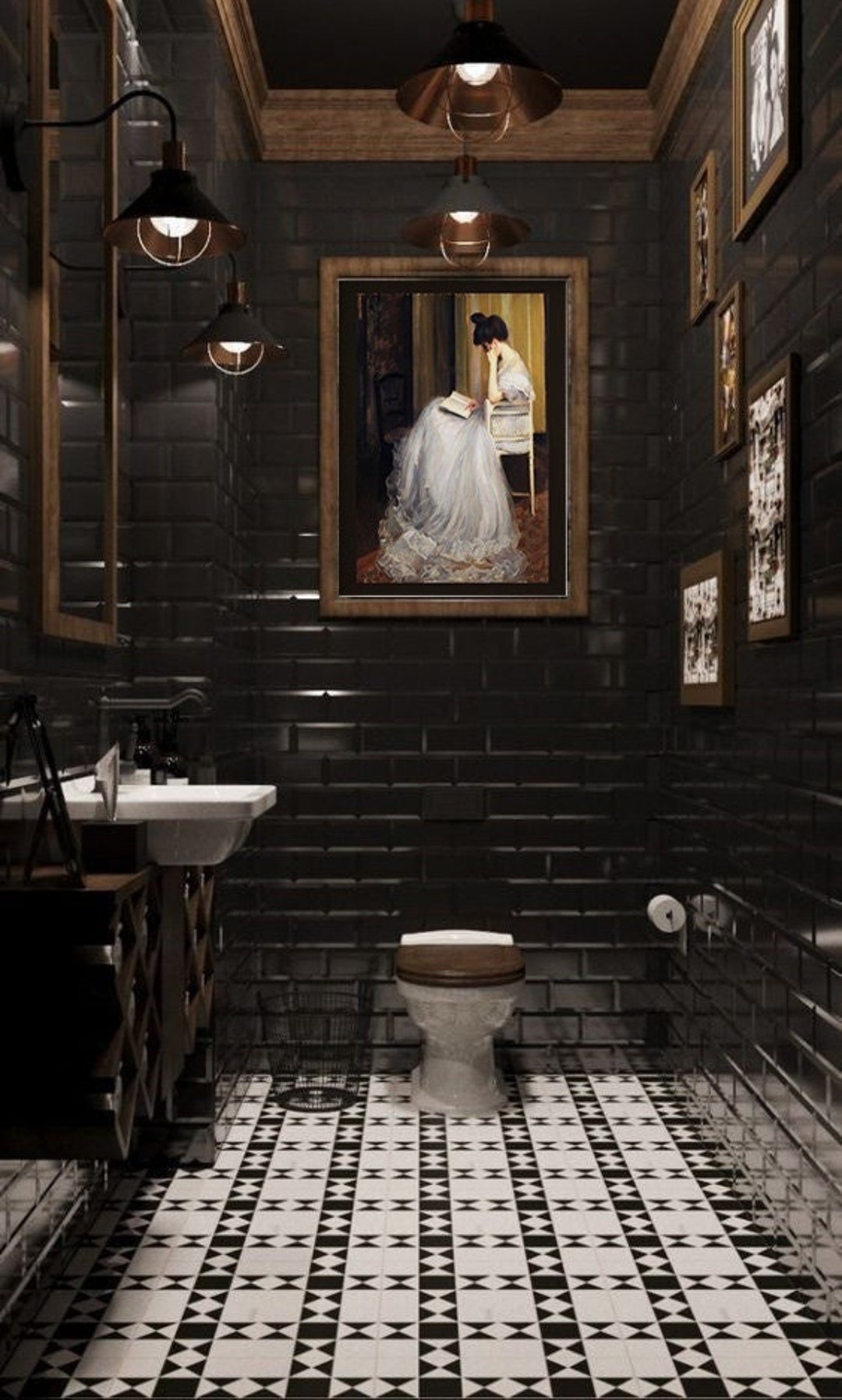 Vintage Woman Painting, Reading a Book, Moody Romantic Dark Room Decor ...