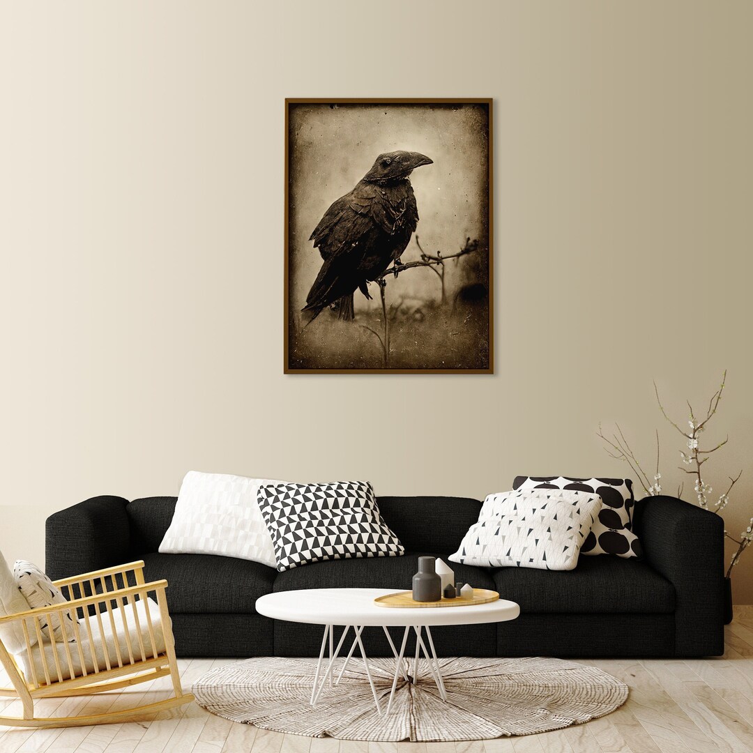 Gothic Raven Print, Vintage Victorian Raven Art, Halloween Decor, Dark ...