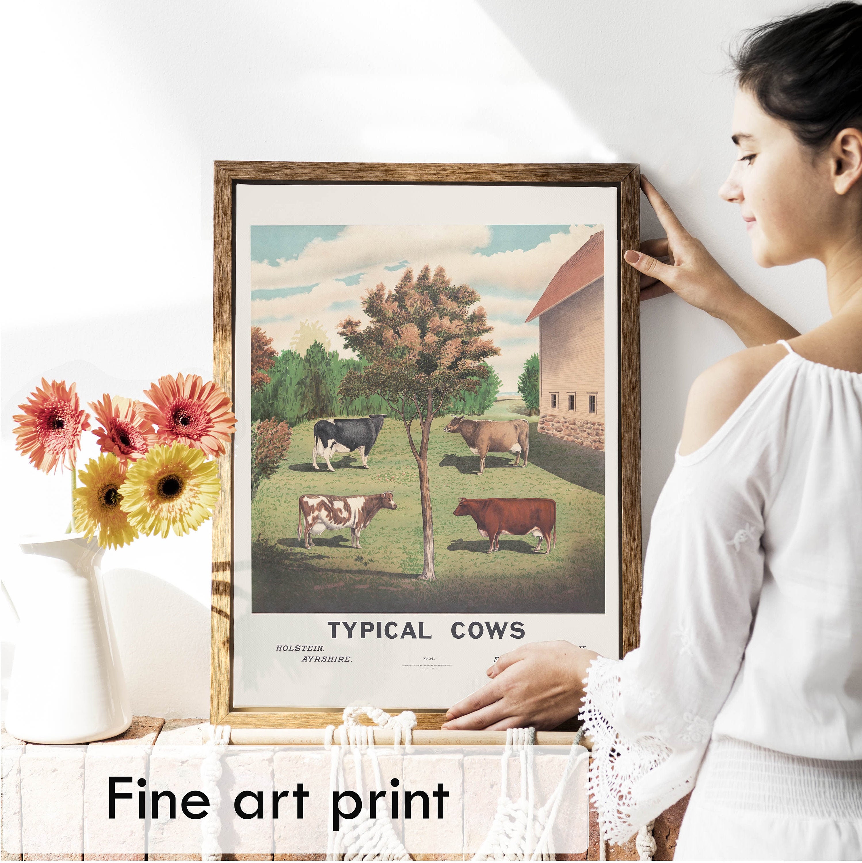 Retro Cow Art Print, Farmhouse Wall Art, Cottage Core Art Print ...