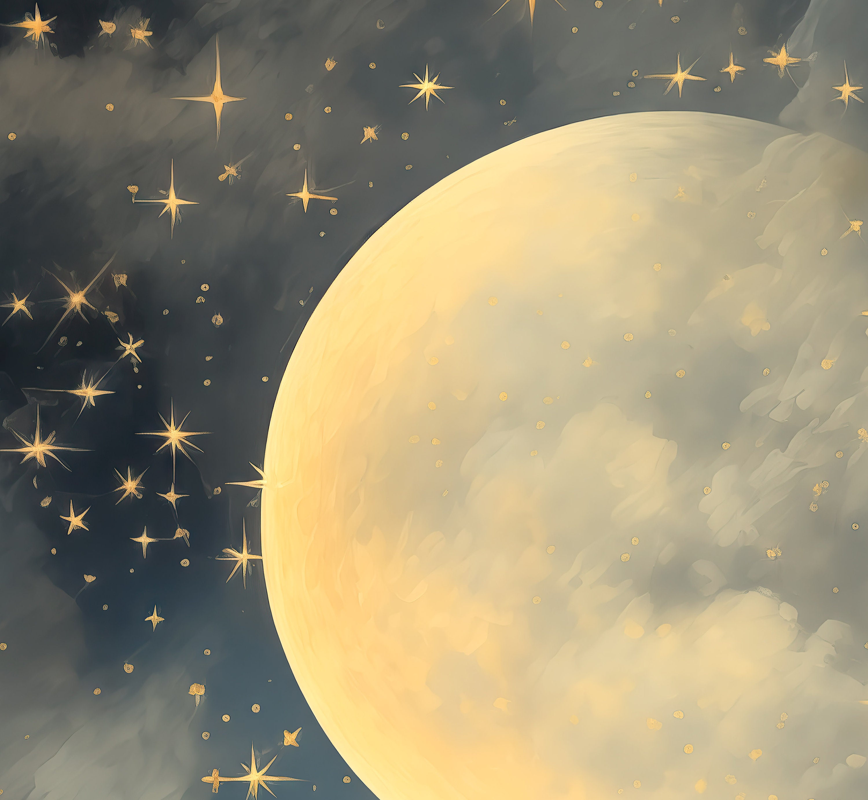 Vintage Moon Print, Night Sky Painting, Night Clouds Art, Moon and ...