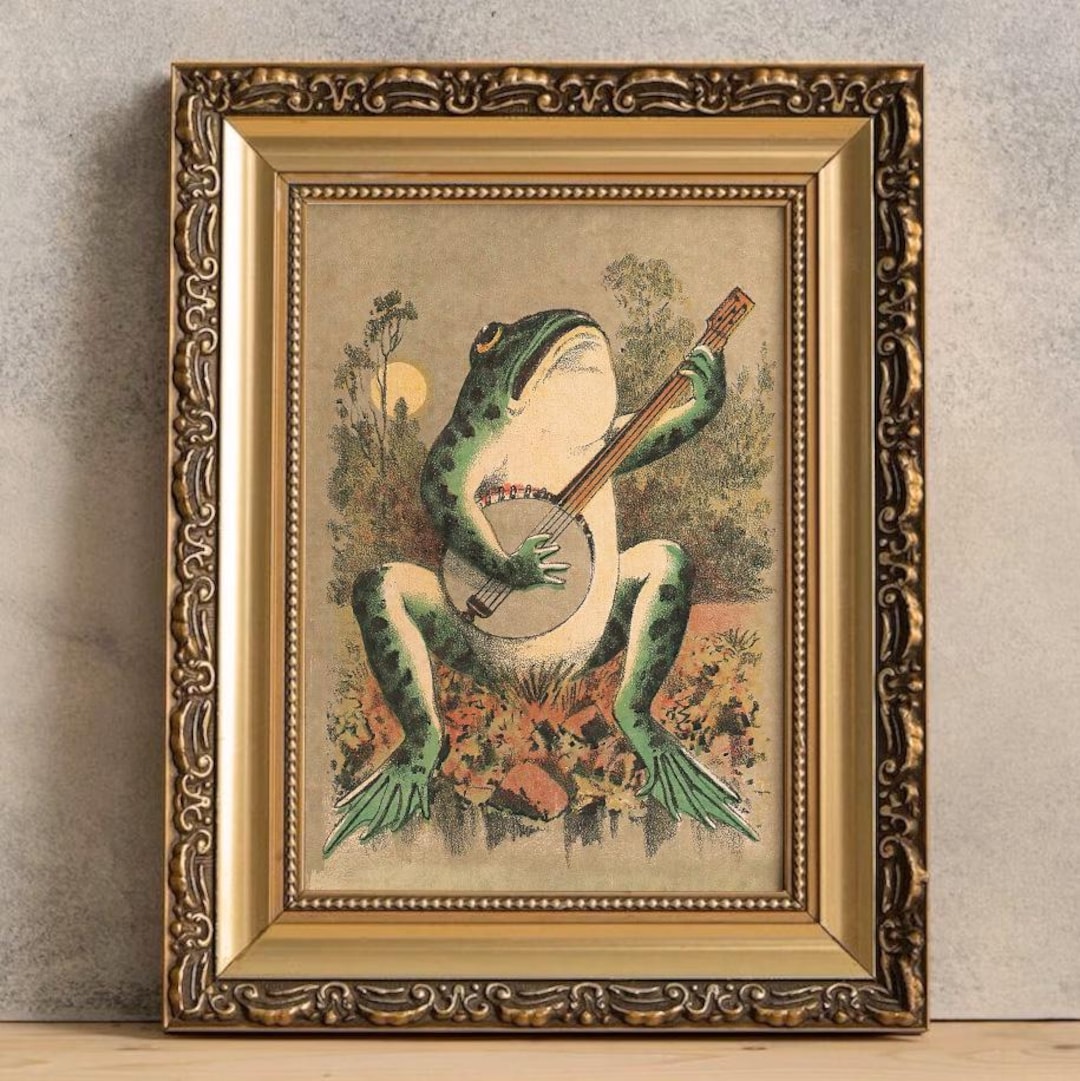 Funny Frog Print, Retro Frog Playing Banjo Vintage Poster, Retro Poster ...