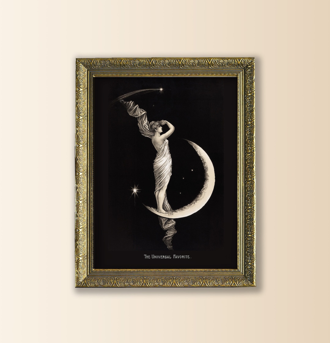 Framed Vintage Art Nouveau Print, Vintage Moon Print Framed, Crescent ...