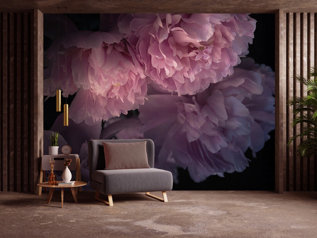 Dark Peony Wallpaper, Peony Wall Mural, Accent Wall Bedroom, Dark ...