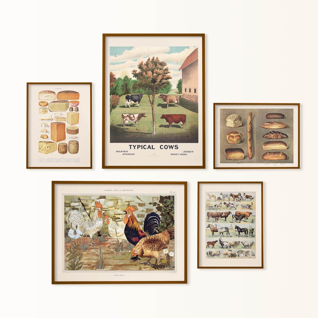 Farmhouse Gallery Wall Set, Cottage Wall Decor, Homestead Art, Cattle ...