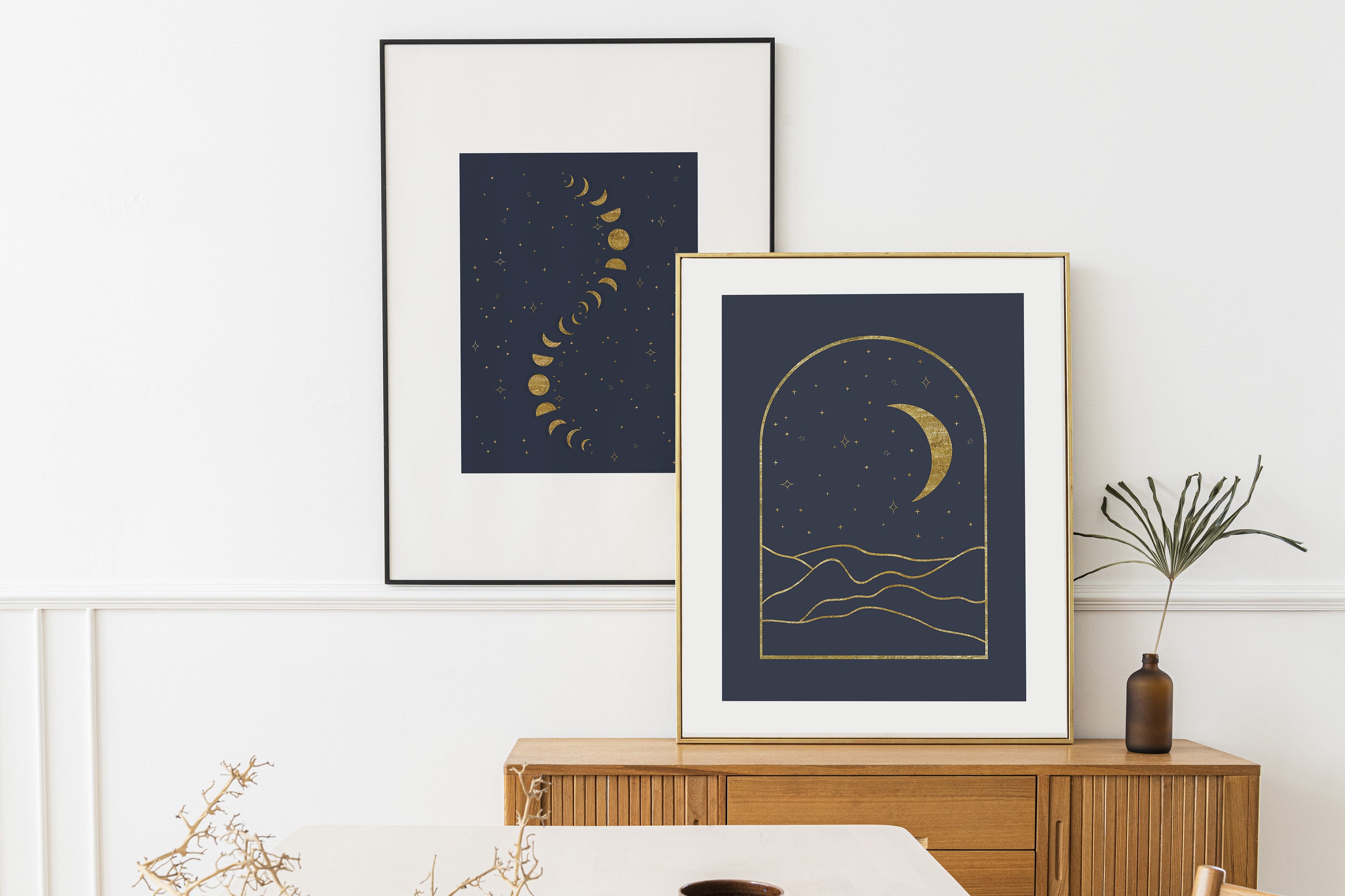 Boho Moon and Stars Print Set of 2 Moon Phases Art Print | Etsy