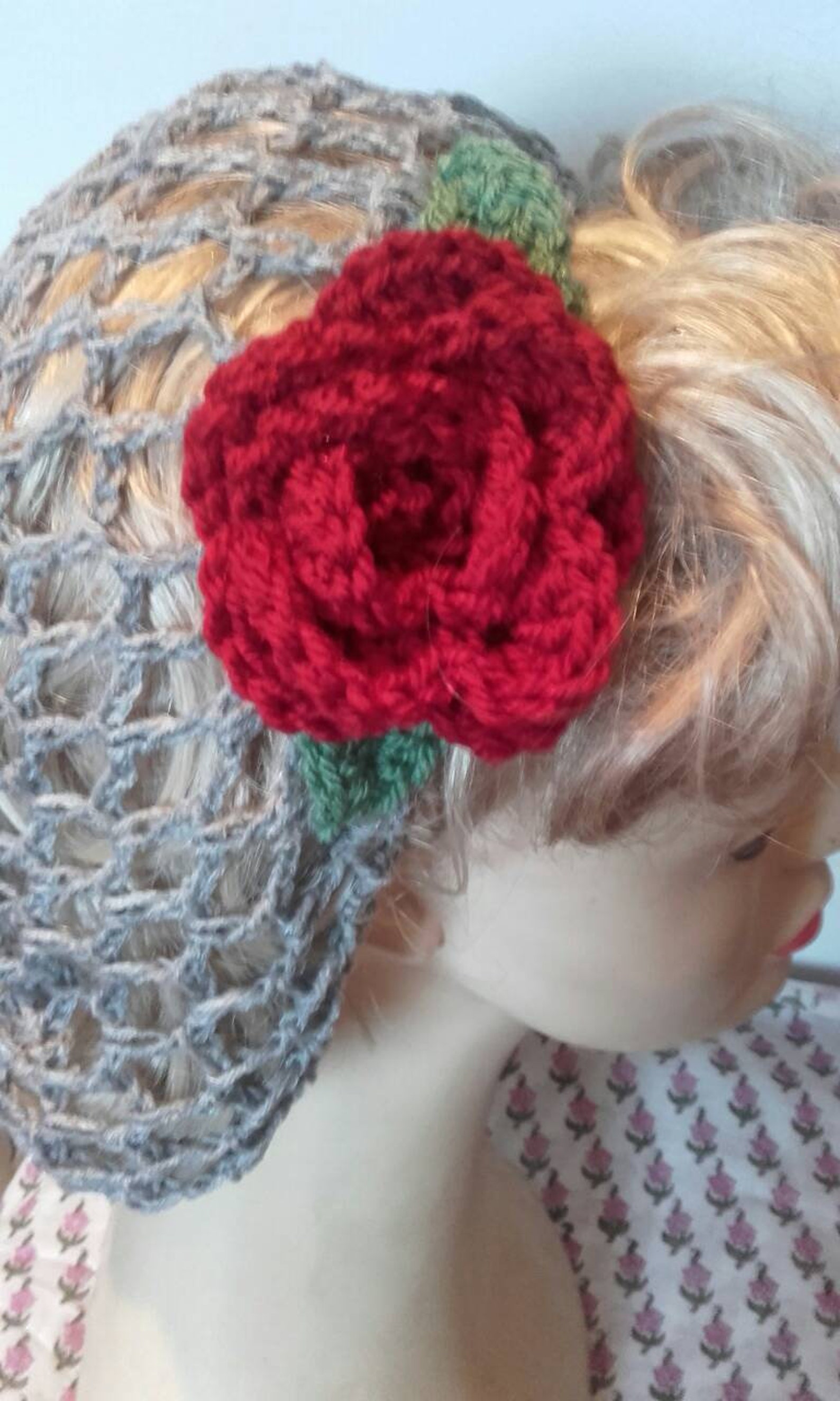 Crochet Snood Silver Snood Grey Snood Rose Hair Flower - Etsy