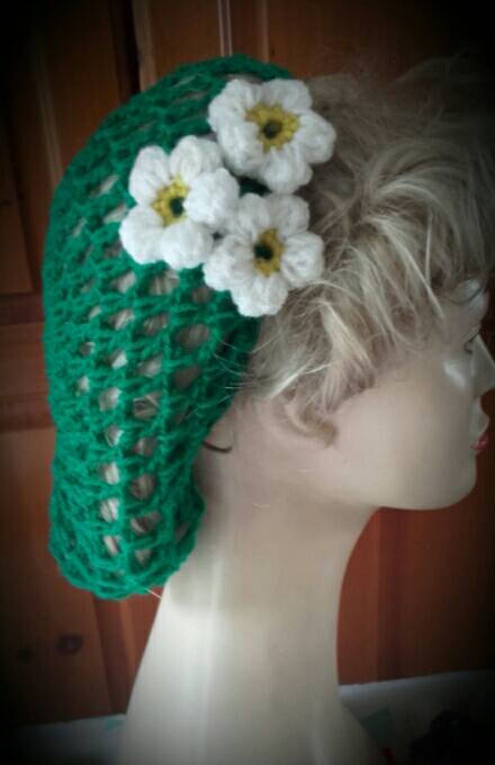 1940s hair snood wartime snood Crochet hairnet green or | Etsy