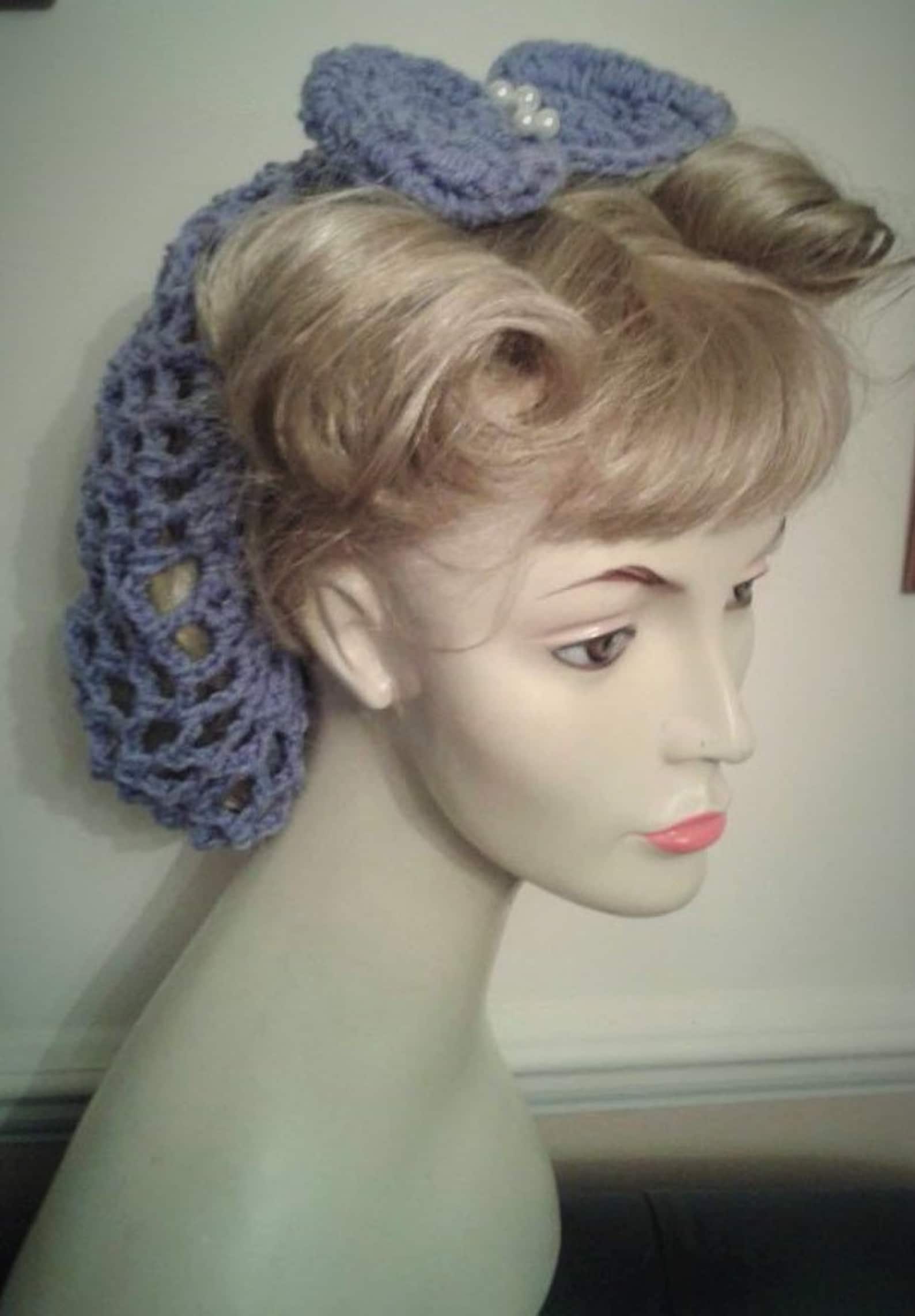 1940s Crochet Snood, Vintage Style, Crochet Hairnet, Bow, Lilac Hair ...