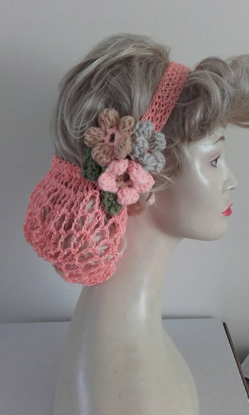 1940s Half Snood, Vintage Style Hair, Handmade Crochet, Hair Flower ...