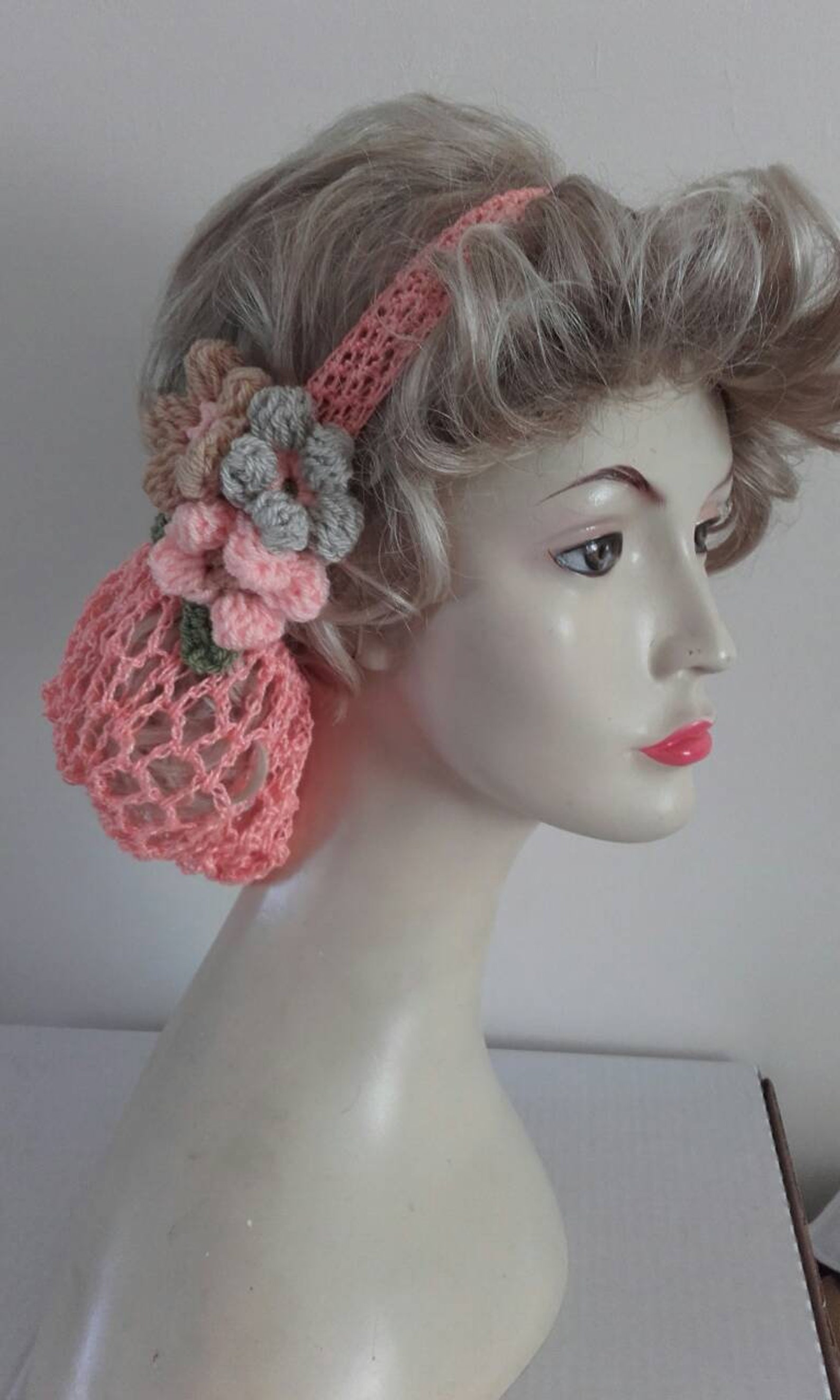 1940s Half Snood, Vintage Style Hair, Handmade Crochet, Hair Flower ...