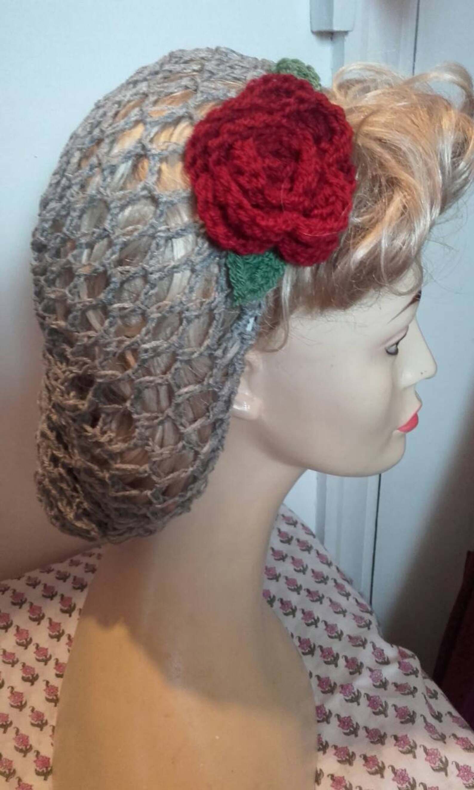 Crochet Snood Silver Snood Grey Snood Rose Hair Flower - Etsy