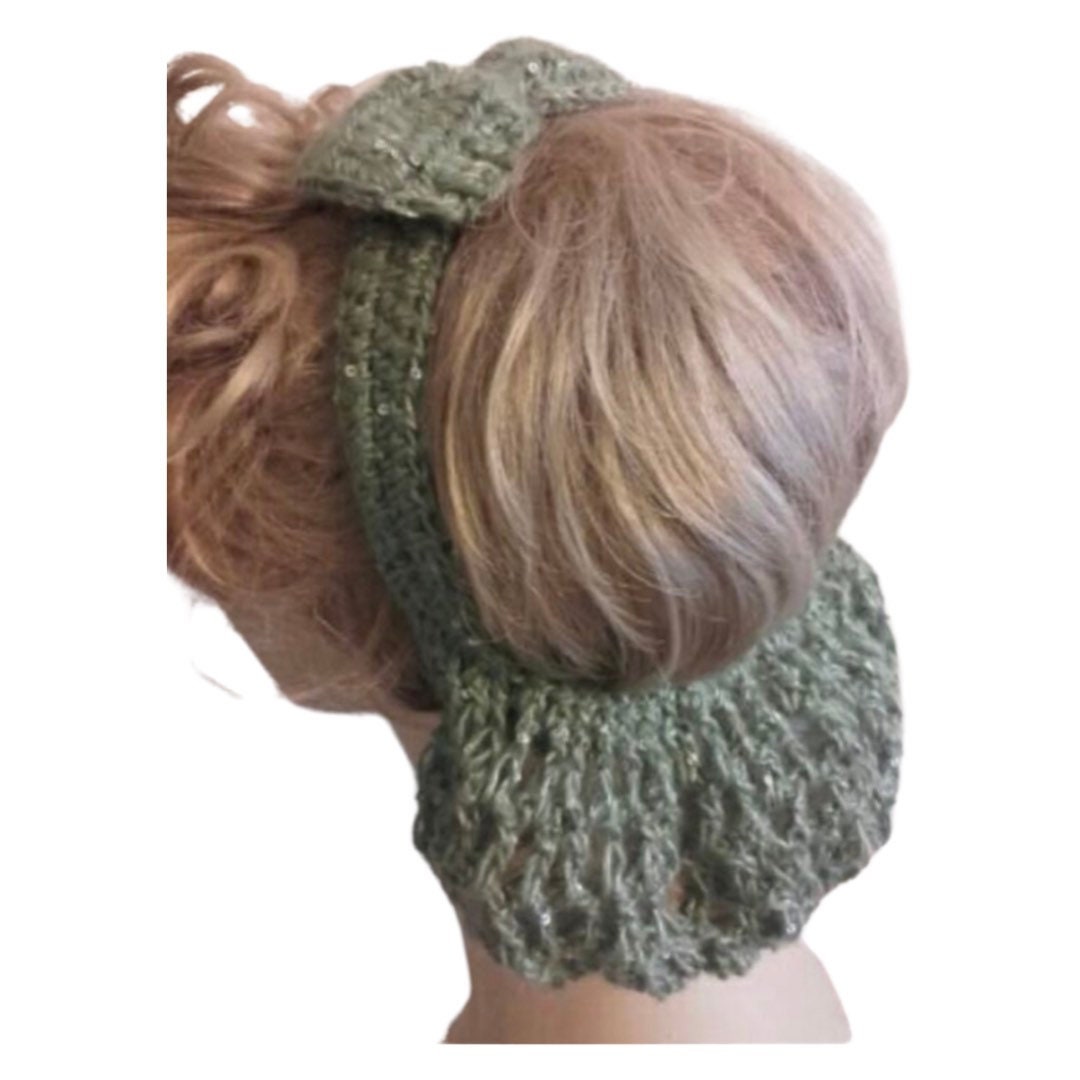 1940s Snood,vintage Style, Crochet Hairnet,mohair Snood, Sparkly Green ...