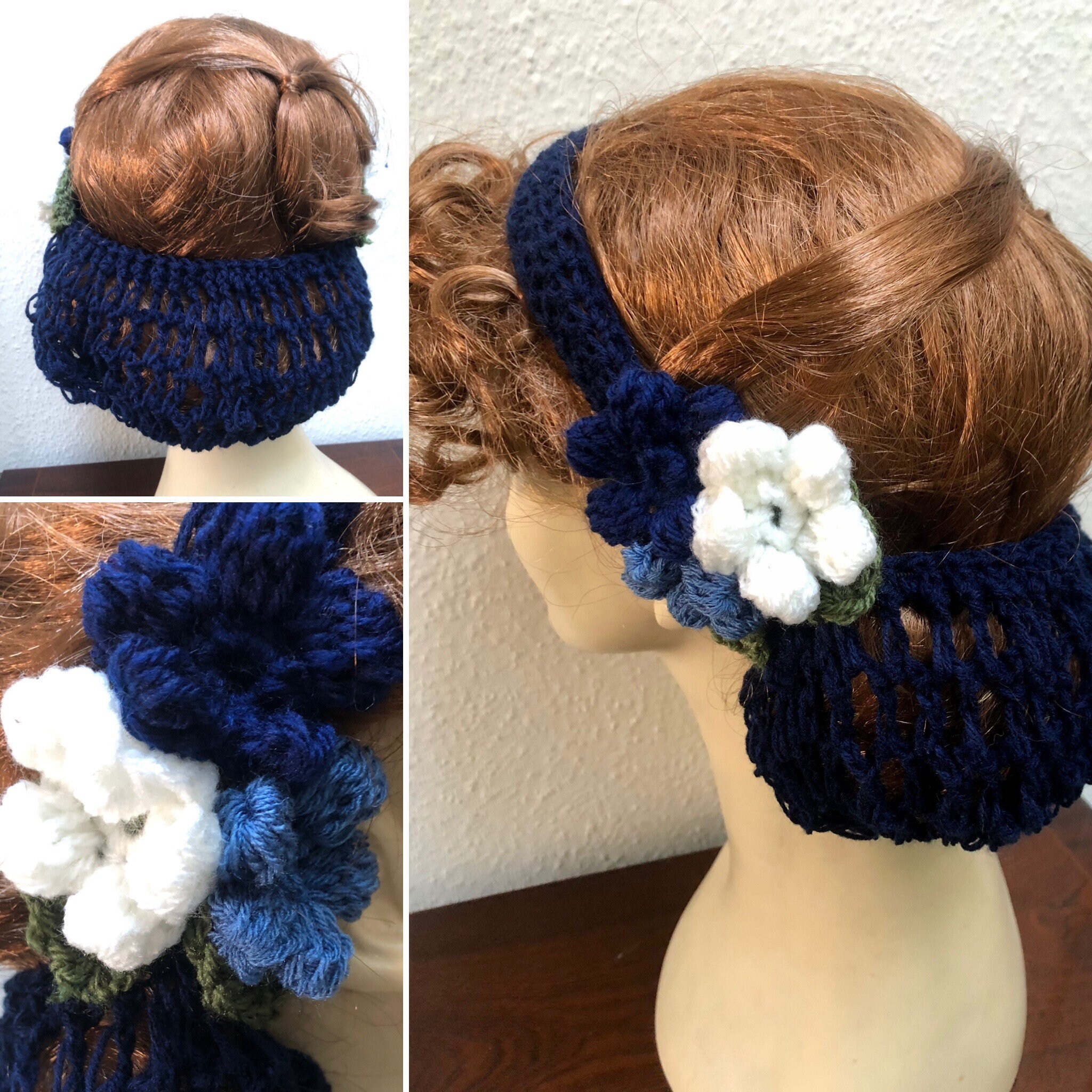 1940s Half Snood, Vintage Style Hair, Handmade Crochet, Hair Flower ...