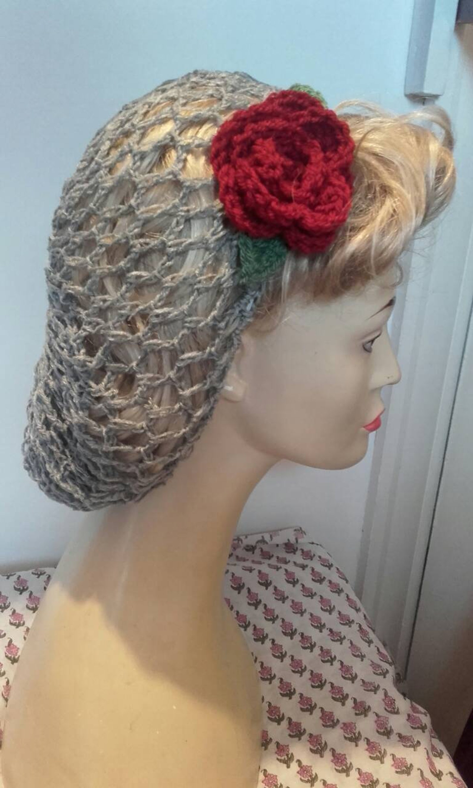 Crochet Snood Silver Snood Grey Snood Rose Hair Flower - Etsy