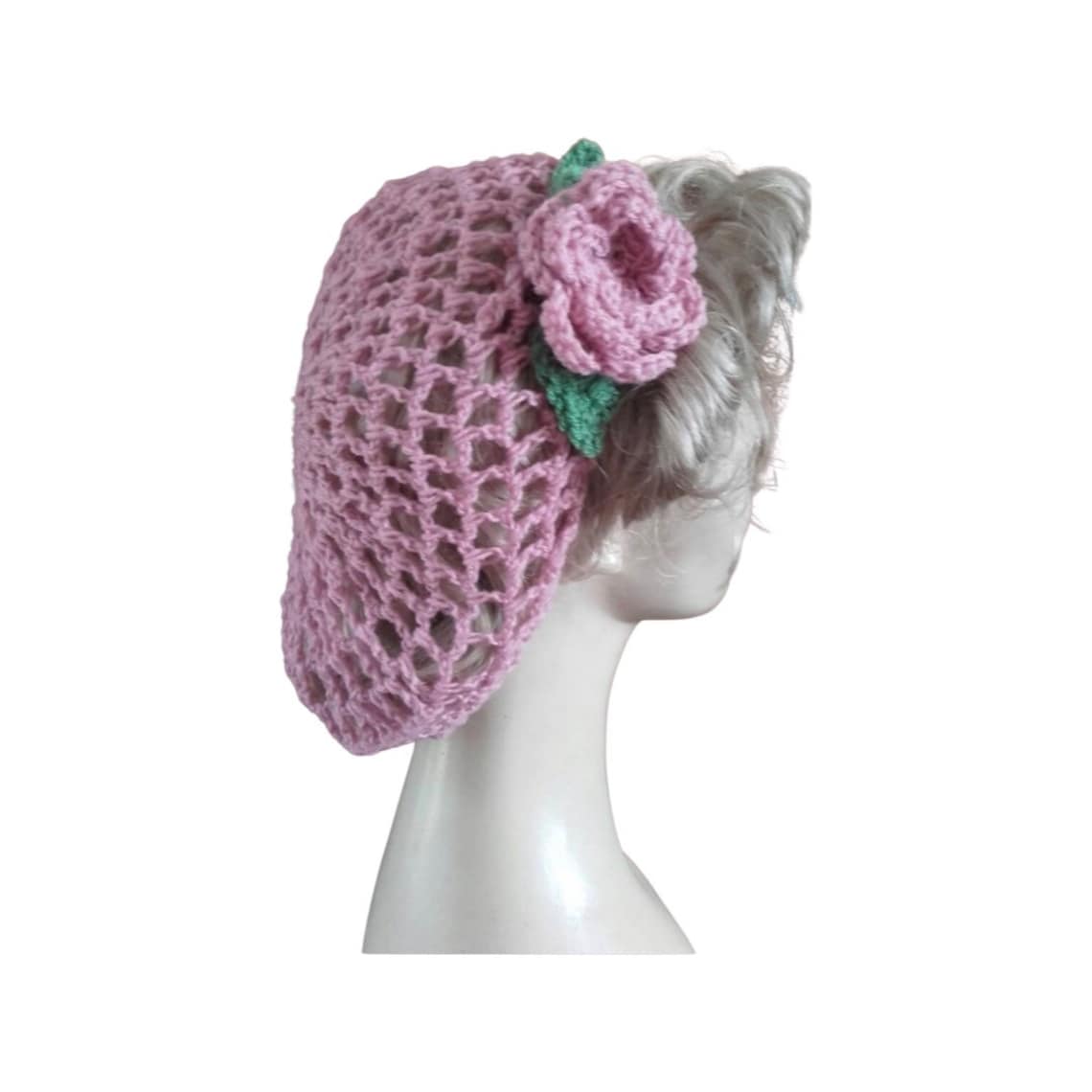 Hair Snood Pink Rose Crochet Snood Handmade Wartime - Etsy