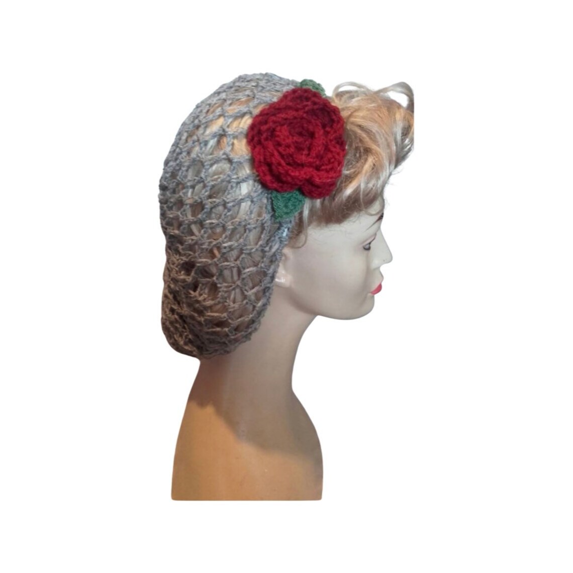 Crochet Snood Silver Snood Grey Snood Rose Hair Flower - Etsy