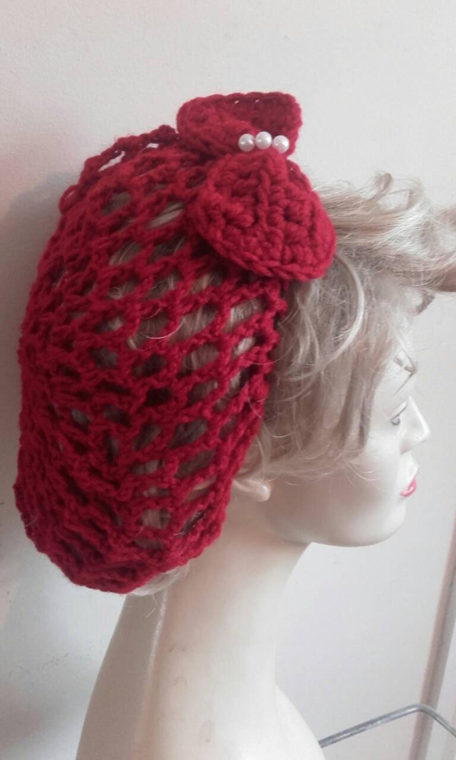 1940s Crochet Snood, Vintage Style, Crochet Hairnet, Bow, Lilac Hair ...