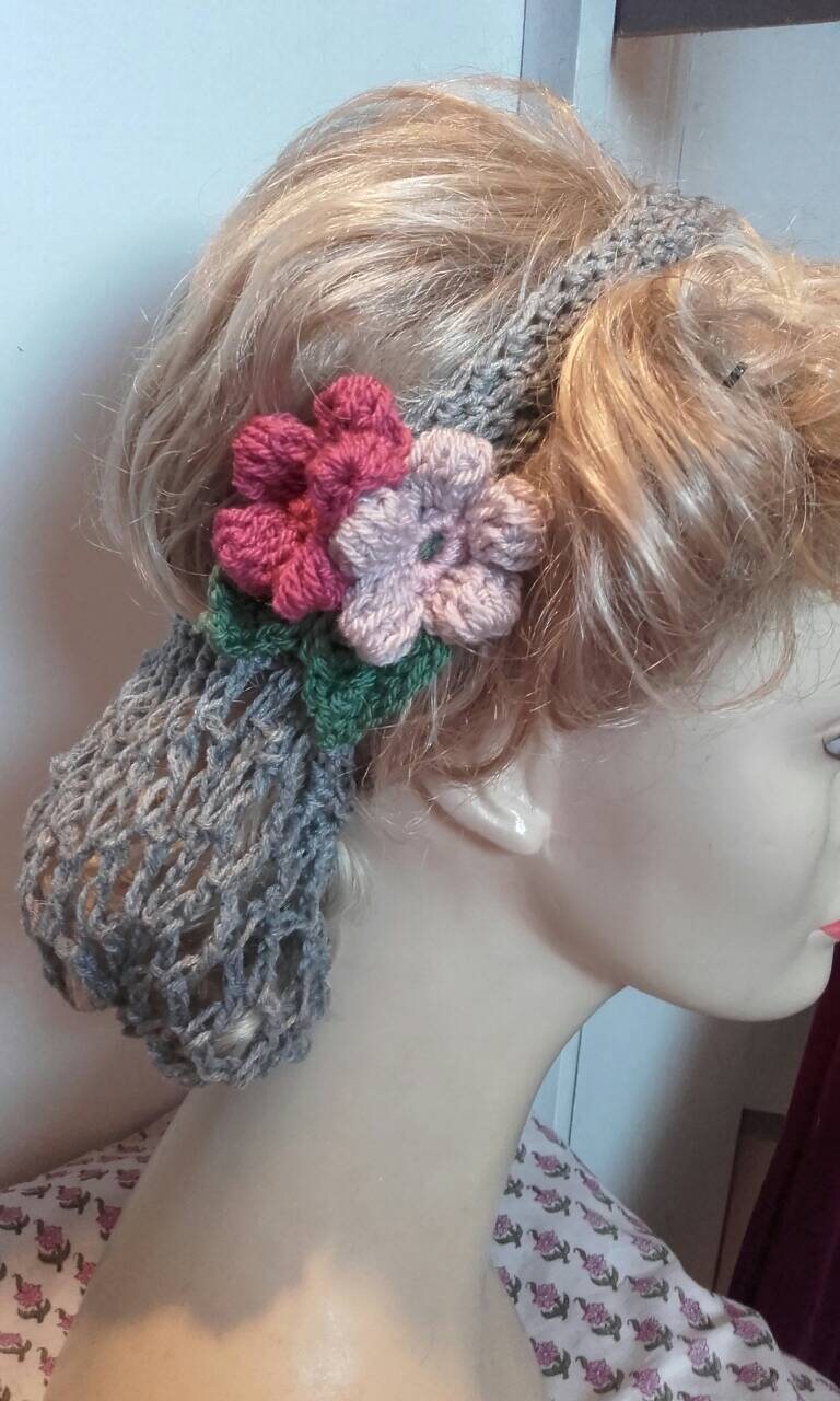 1940s Half Snood, Vintage Style Hair, Handmade Crochet, Hair Flower ...