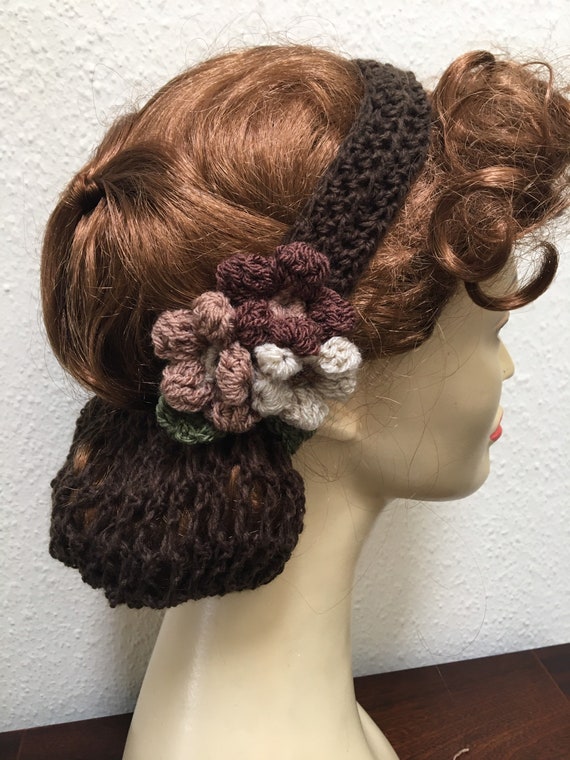 Hair snood chocolate Brown half snood 1940s vintage style | Etsy