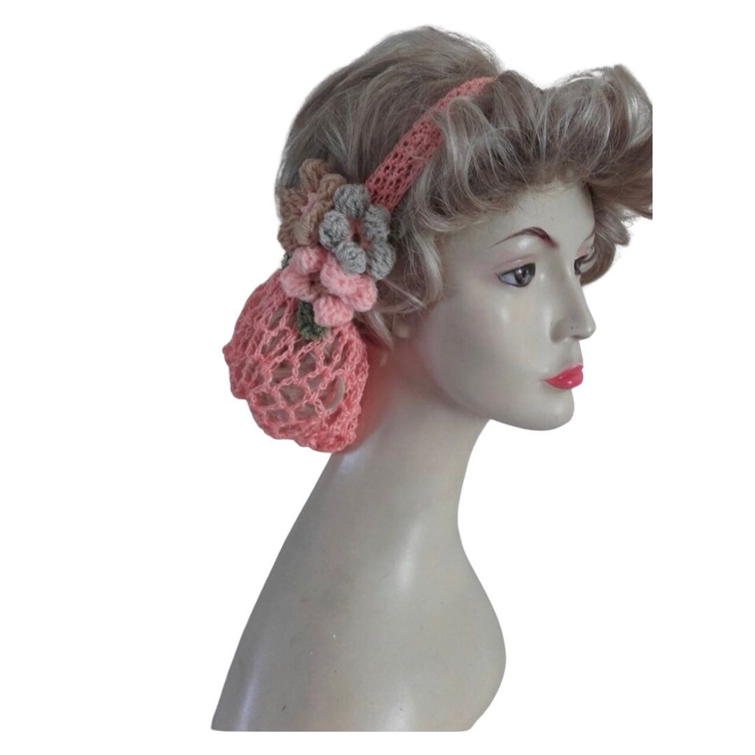 1940s Half Snood, Vintage Style Hair, Handmade Crochet, Hair Flower ...