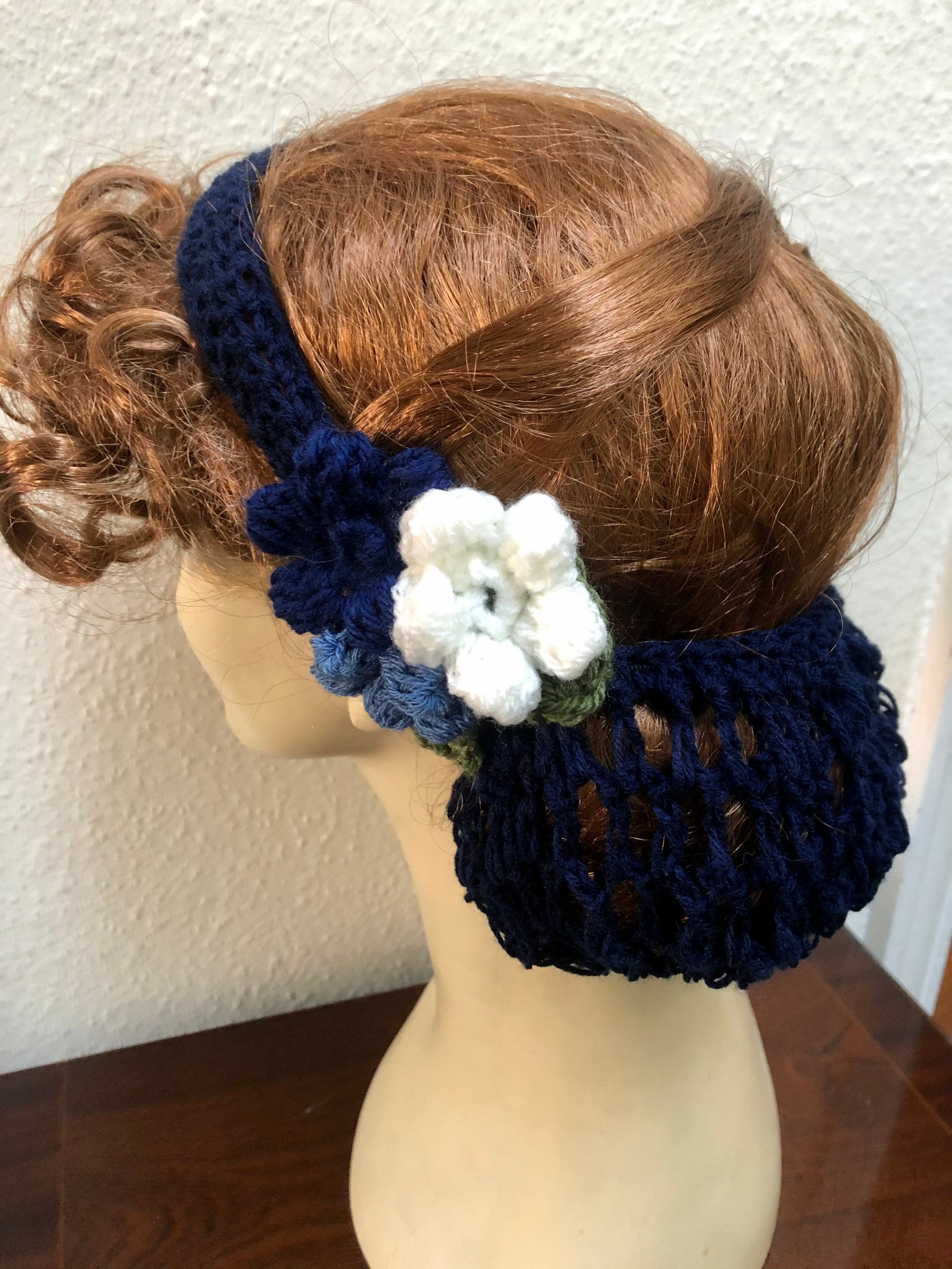 1940s Half Snood, Vintage Style Hair, Handmade Crochet, Hair Flower ...