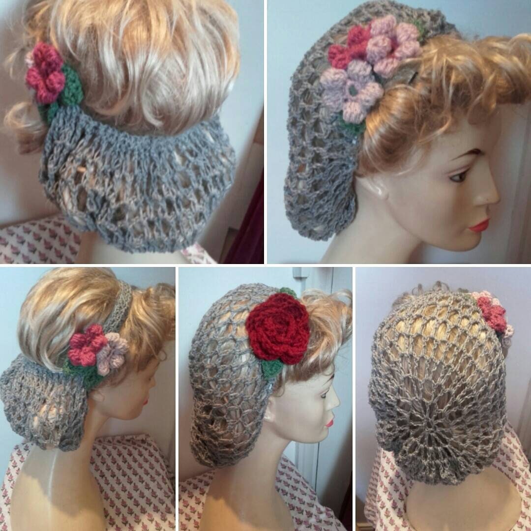 Crochet Snood Silver Snood Grey Snood Rose Hair Flower - Etsy