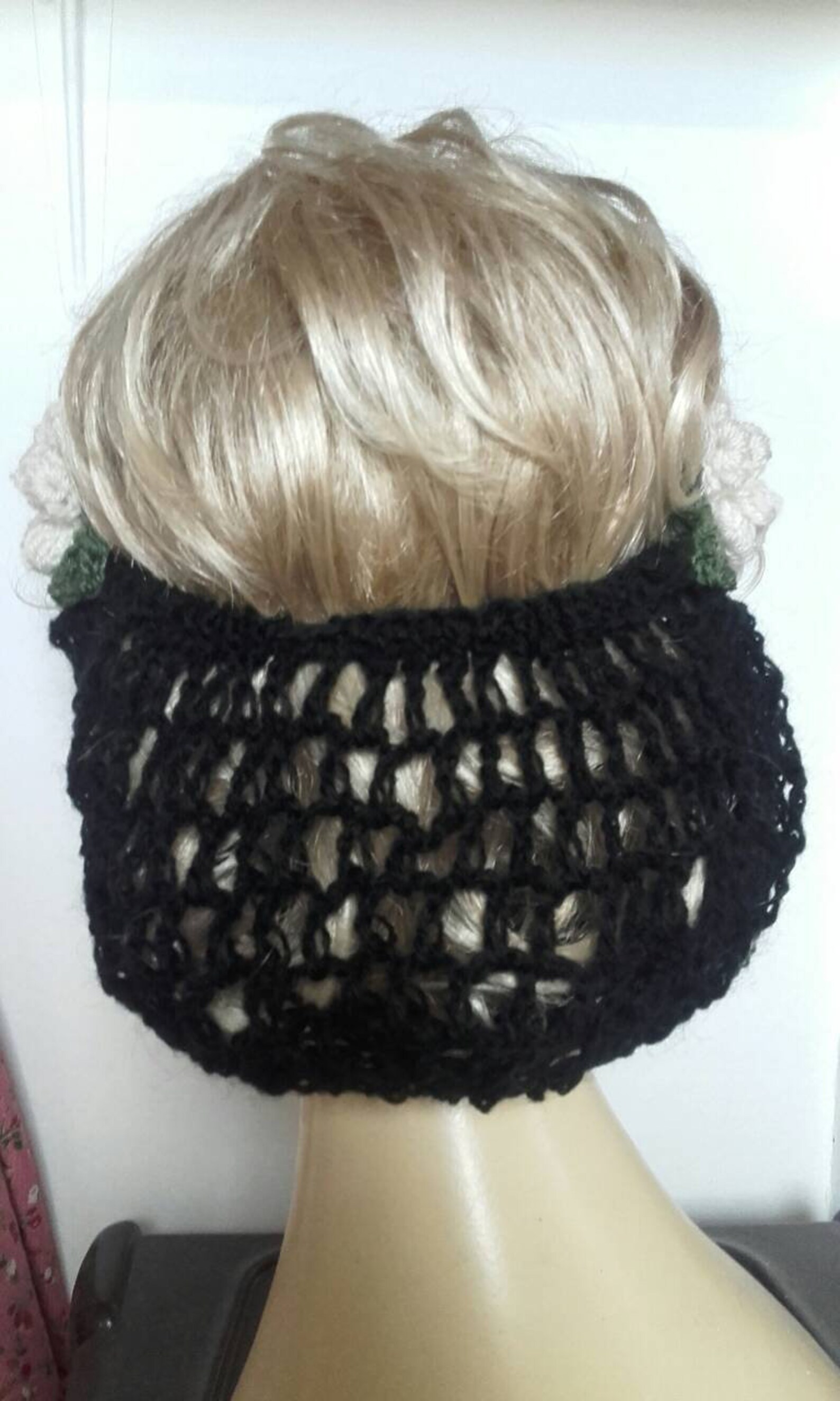 1940s Black Snood, Vintage Snood Handmade Crochet, Hair Flower, Black ...