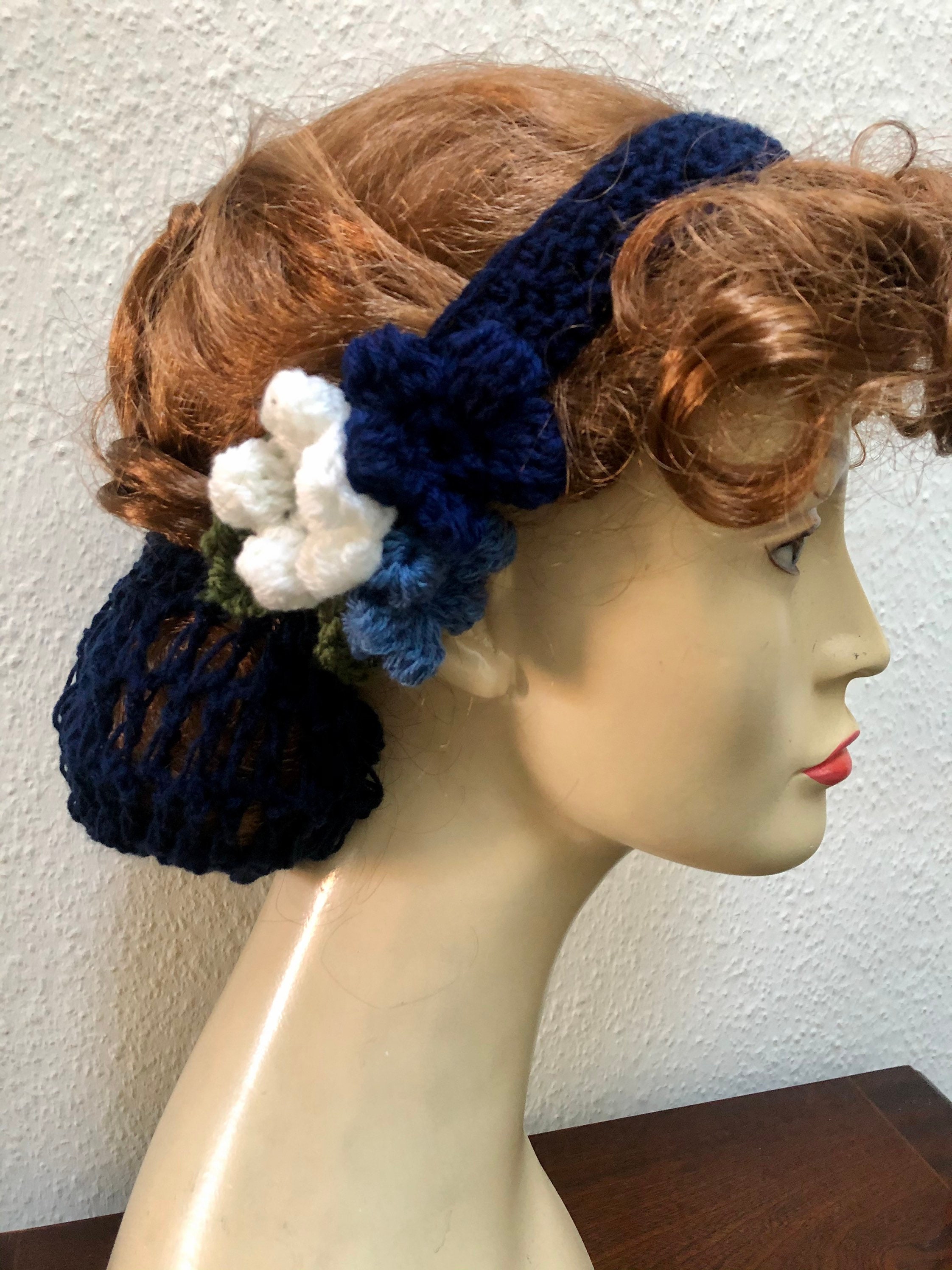 1940s Half Snood, Vintage Style Hair, Handmade Crochet, Hair Flower ...