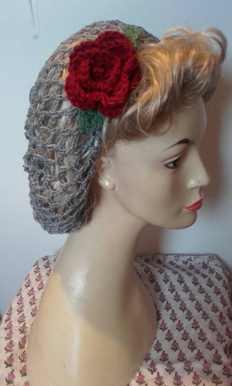 Crochet Snood Silver Snood Grey Snood Rose Hair Flower - Etsy