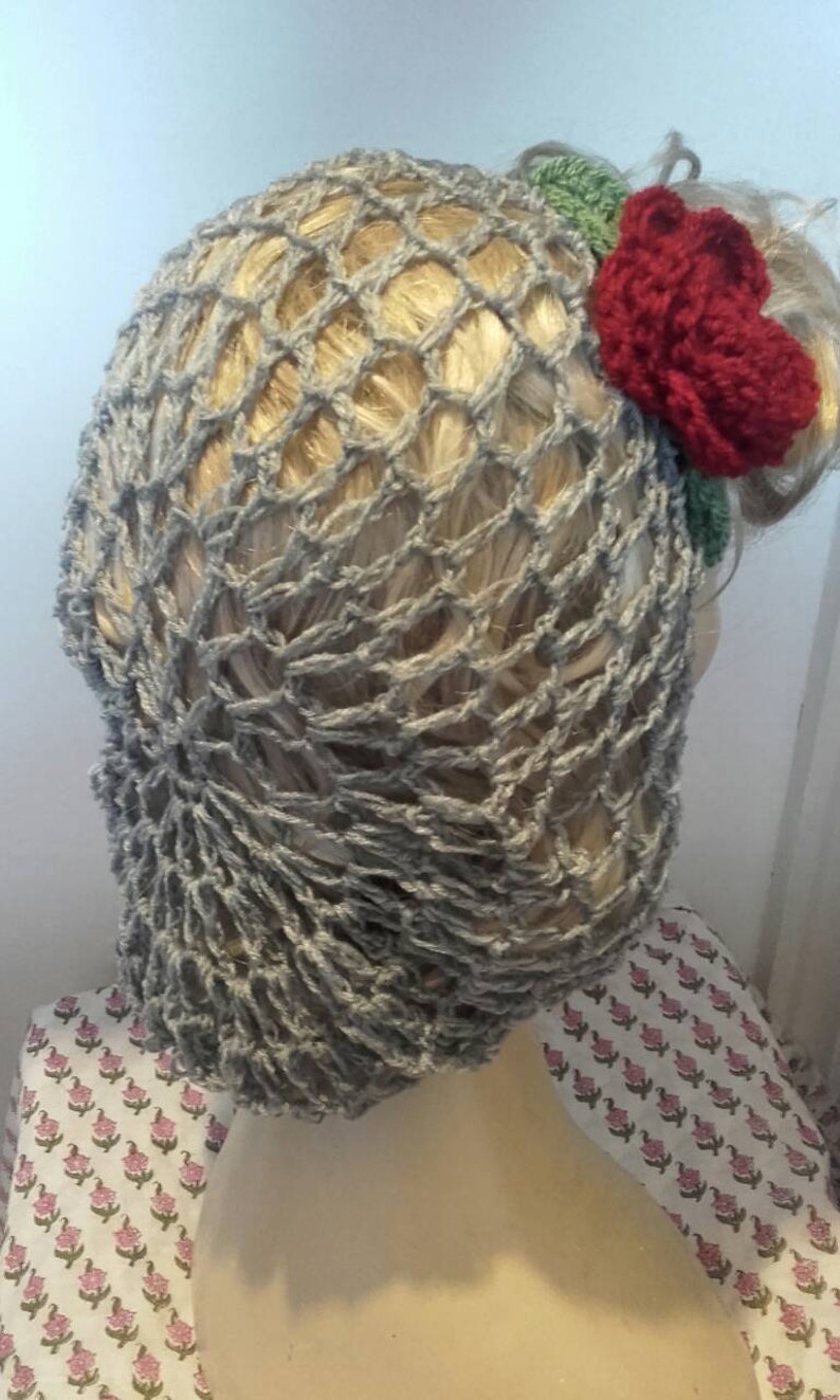 Crochet Snood Silver Snood Grey Snood Rose Hair Flower - Etsy