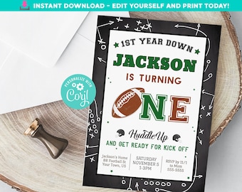 Football First Birthday Invitation Template, Download, Printable ...