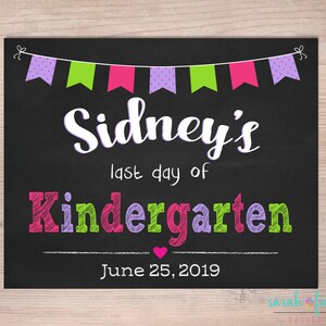 First Day of Kindergarten School Sign Girl Pre-k School Pink Purple ...