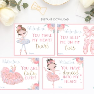 Ballerina Dance Valentine Cards for Kids INSTANT DOWNLOAD Dance ...
